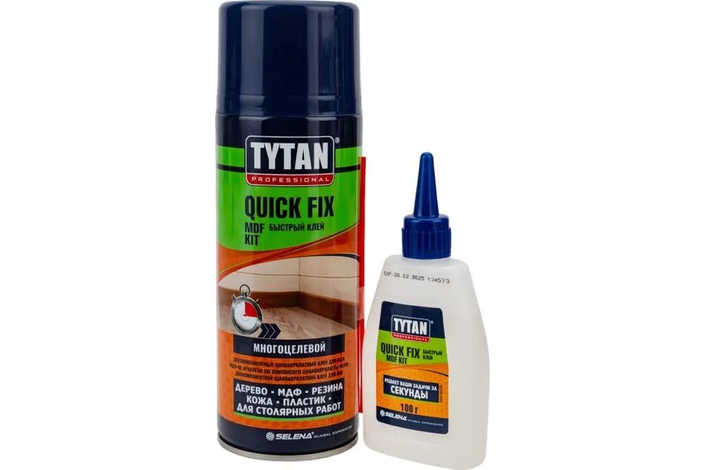Клей цианакрилатный для МДФ двухкомпонентный Tytan Professional Quick Fix, 400 мл + 100 г, прозрачный