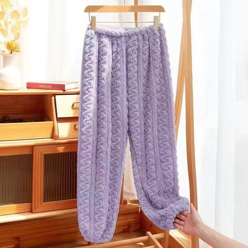 Женские брюки из кораллового флиса с жаккардовым узором, цвет фиолетовый, часть домашнего костюма, теплый низ для дома
