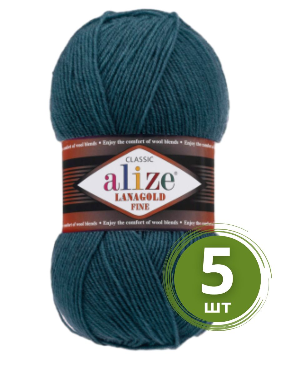 Пряжа Alize Lanagold Fine (Ланаголд Файн) - 5 мотков Цвет: 294 петроль 9% шерсть, 51% акрил 100г 390м