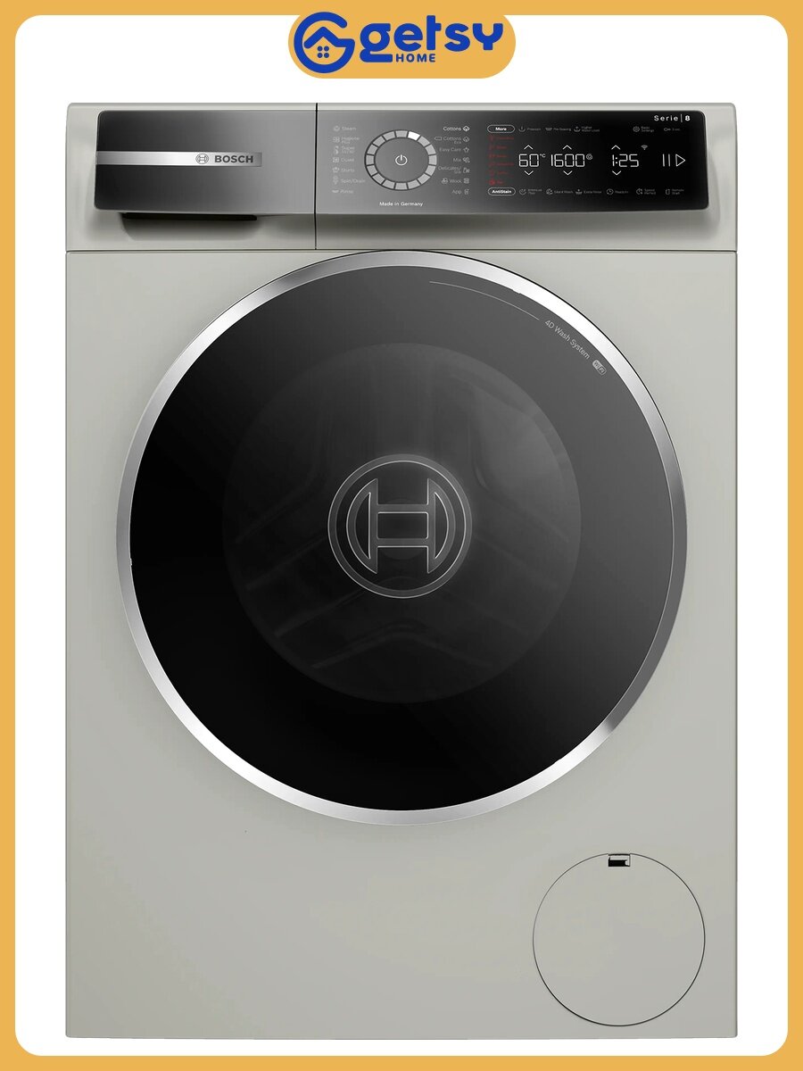 Стиральная машина с паром Bosch Series 8 WGB256AXME, 10 кг, 1600 об./мин, 14 программ, защита AquaStop, серебристый