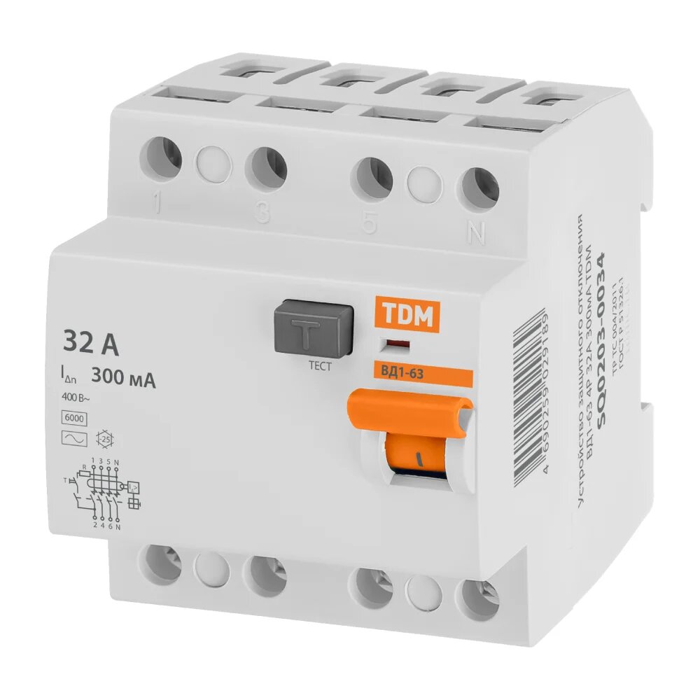 TDM ELECTRIC УЗО ВД1-63 4Р 32А 300мА SQ0203-0034
