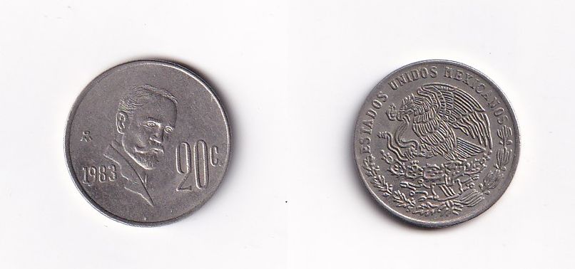 Мексика 20 сентаво 1983 год