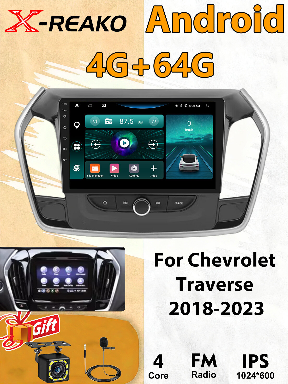 Магнитола для Chevrolet Traverse 2018-2023 экран 9 дюймов Андроид wifi Bluetooth GPS