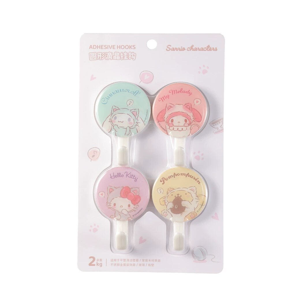 Квадратный кристаллический клейкий крючок MINISO Sanrio, прочный клей, настенный держатель для одежды без сверления,