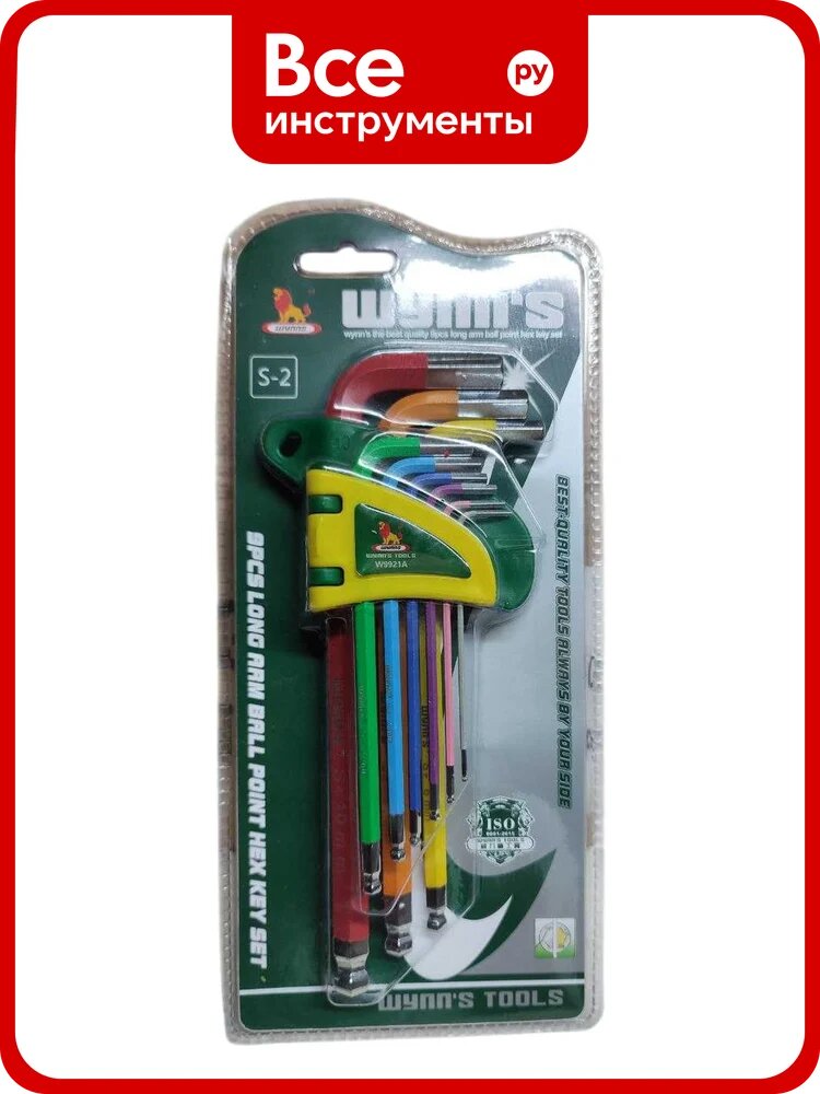 Набор шестигранных ключей с шаром WYNNS (удл.) 1,5-10, CR-V, 9 шт W9921A/ Tools 00-00006978