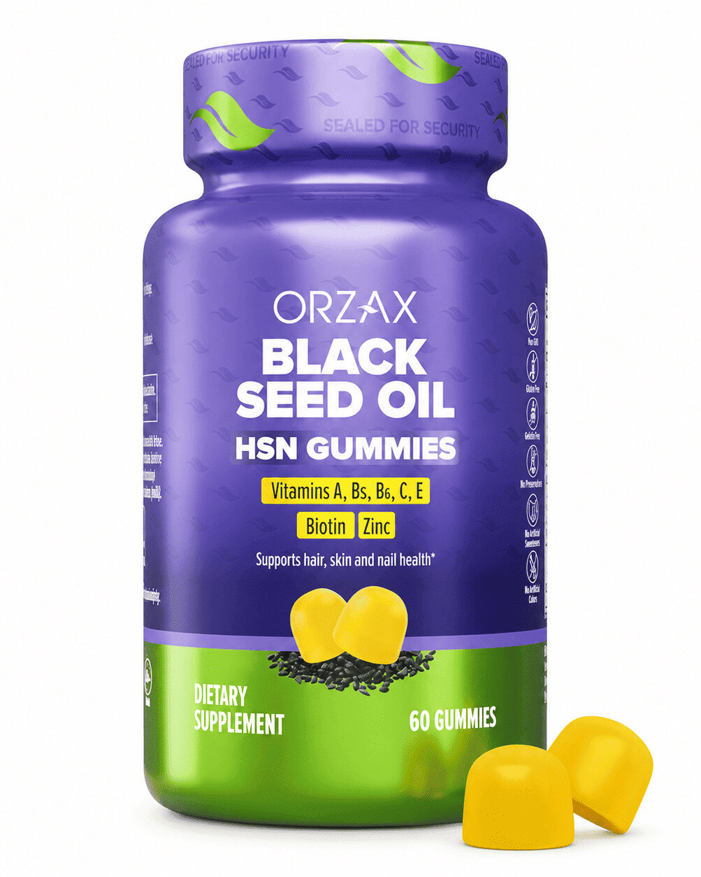 Orzax Black Seed Oil, Масло Черного Тмина 500 мг 60 мармеладок