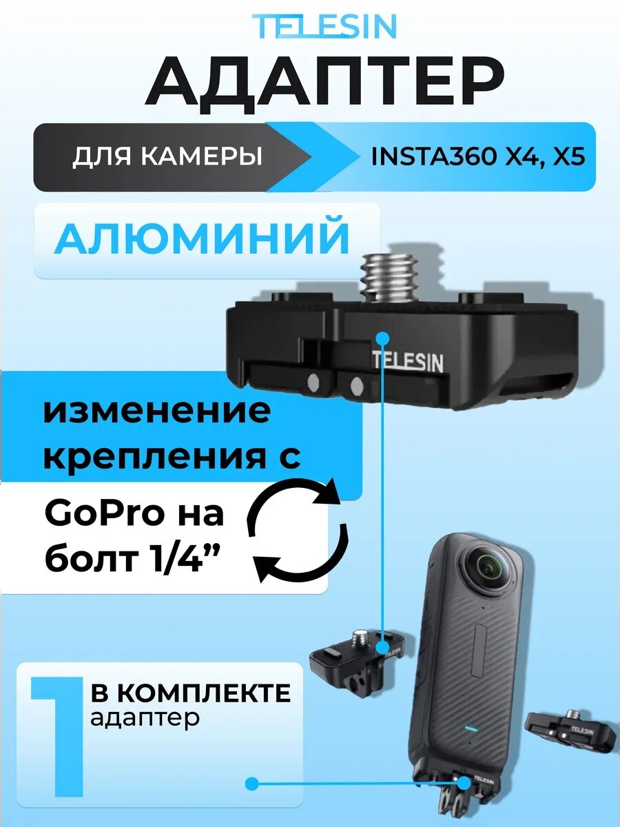 Магнитный адаптер для экшн камеры Insta360 X4 Х5 для быстрой фиксации Telesin
