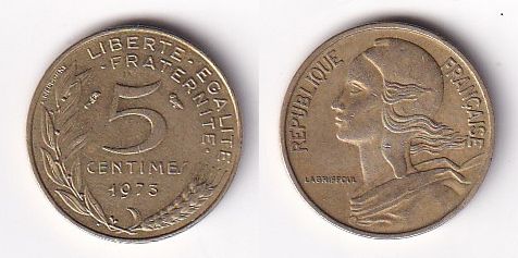 Франция 5 сантимов 1973 год