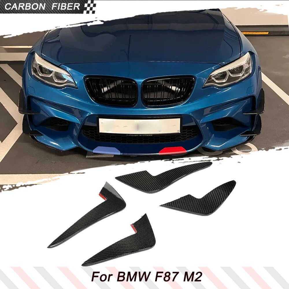 Передний бампер автомобиля из углеродного волокна для BMW F87 M2 2016 2017, автомобильные противотуманные фары, накладки на вентиляционное отверстие, боковые плавники, комплекты кузова