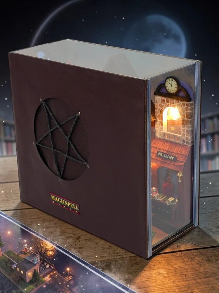 Сборная модель-книга, миниатюра, декор, подарок, бумага, дерево, искусственная кожа