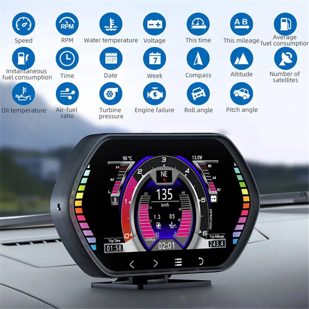 4,5-дюймовый Автомобильный OBD2 HUD GPS Head Up Дисплей ЖК-Детектор Прибора Измеритель наклона
