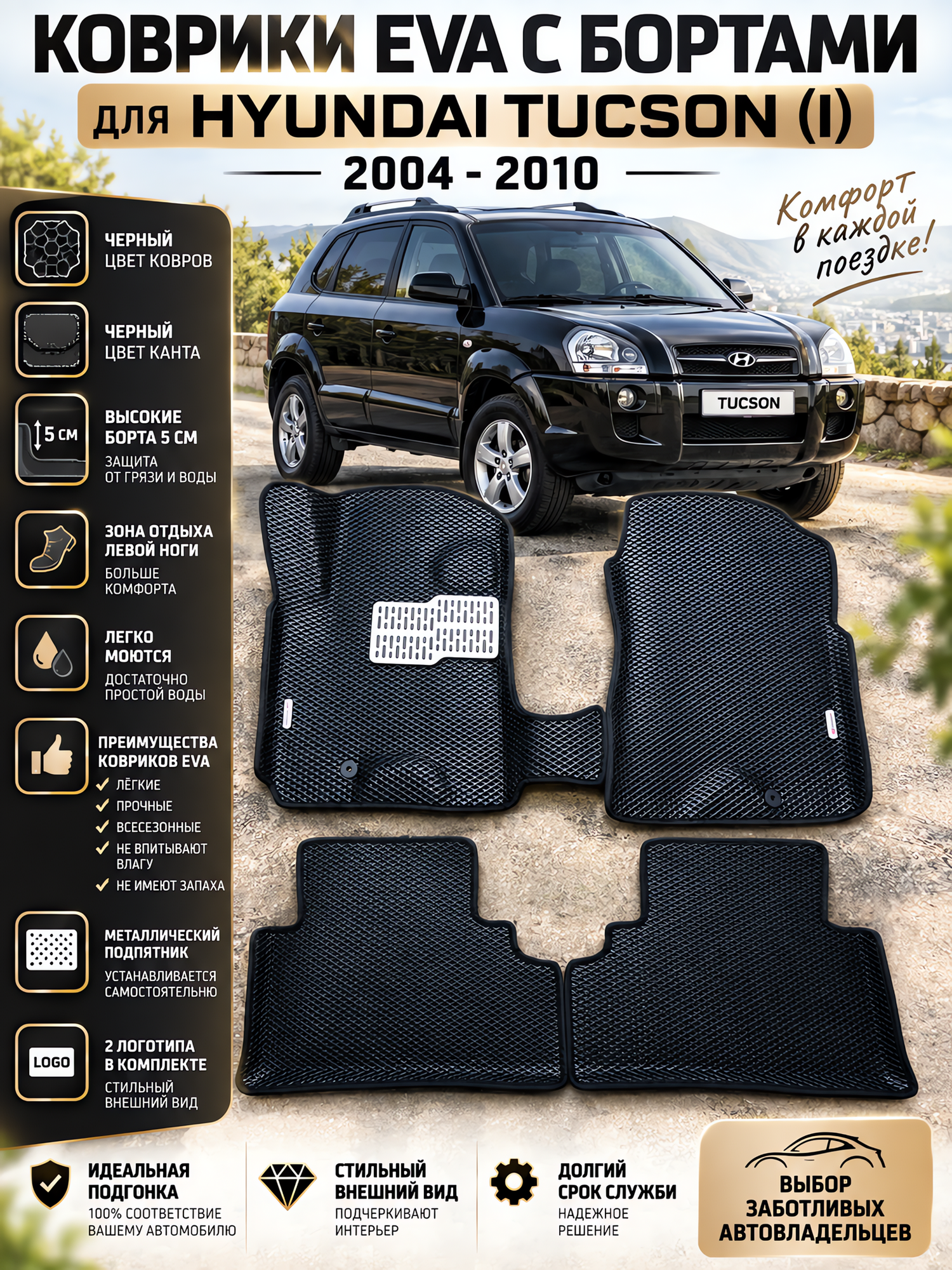Комплект EVA с бортами для Hyundai Tucson (I) 2004-2010/ Хендай Туссон 1.