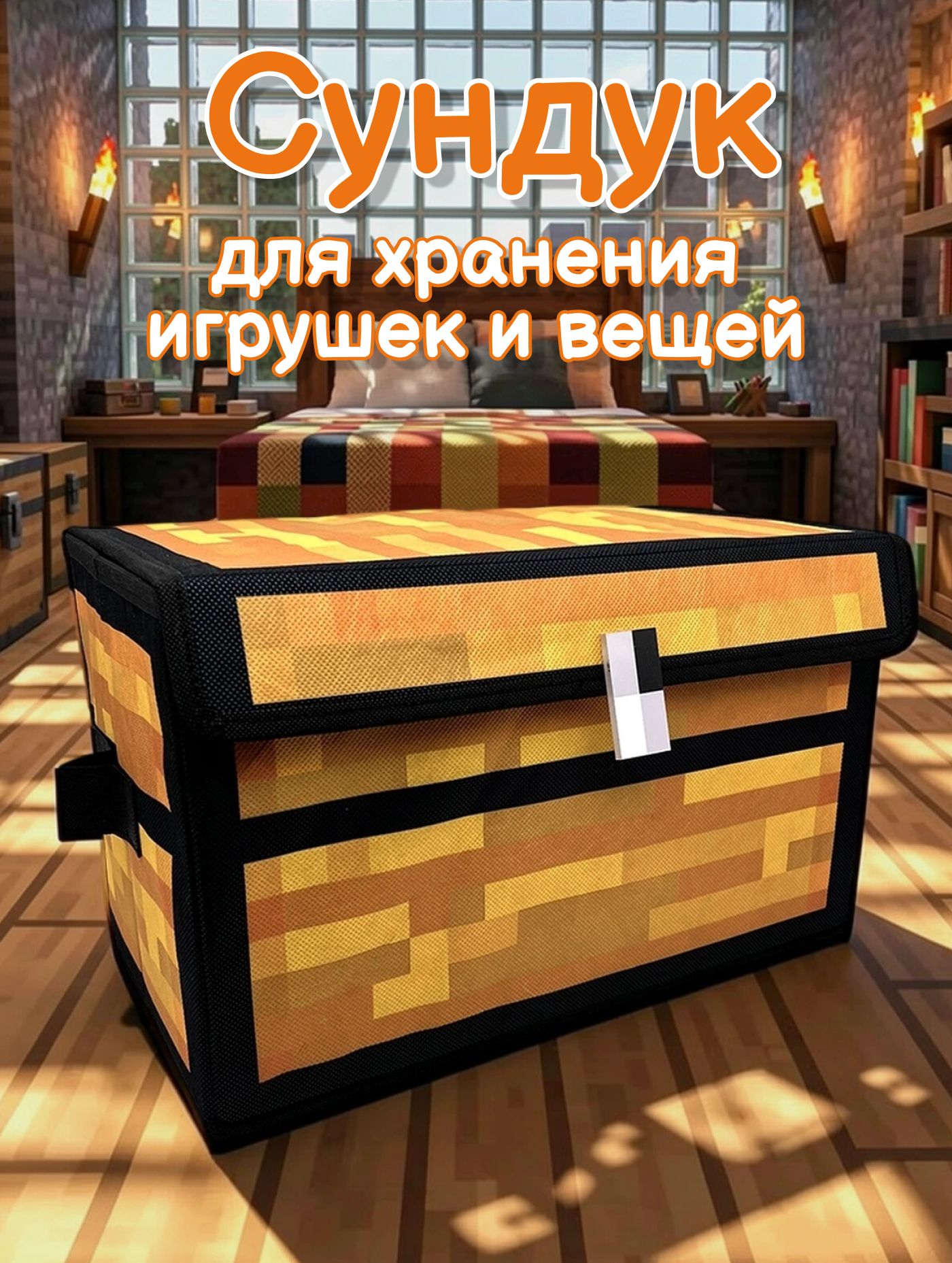 Мягкая игрушка сундук майнкрафт 35 см/ ящик для хранения игрушек