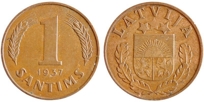 Латвия, 1 сантим 1937 год, XF
