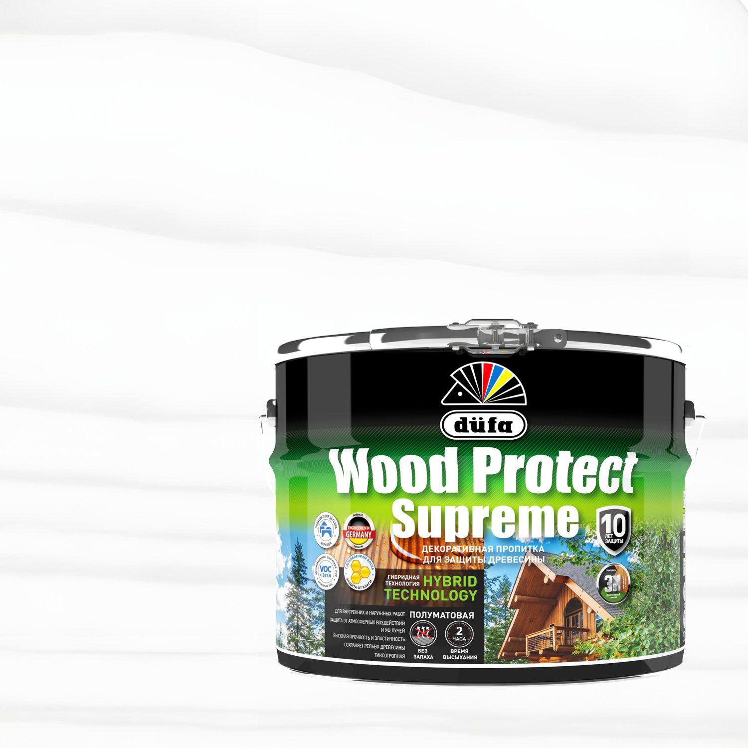 Декоративная высокопрочная пропитка по дереву Dufa Wood Protect Supreme (9л) белый