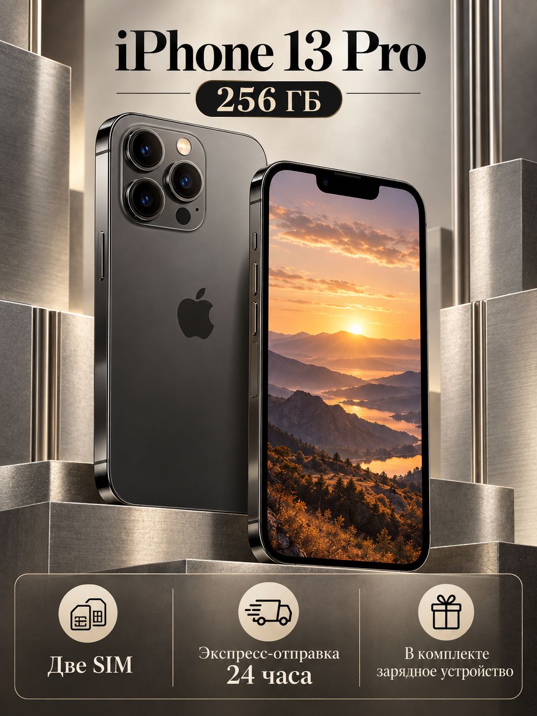 Смартфон Apple iPhone 13 Pro, 256GB, 6.1"OLED, NFC, Black/черный