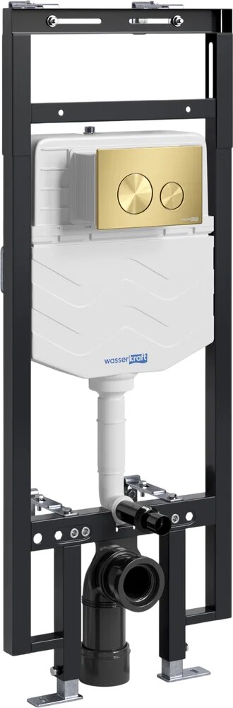 Инсталляция с кнопкой Wasserkraft Динкель (Dinkel) 58TLT.010. ME. MG02 50,4 см, крепление к стене/к полу, с регулировкой по высоте, кнопка для унитаза золотая, матовая