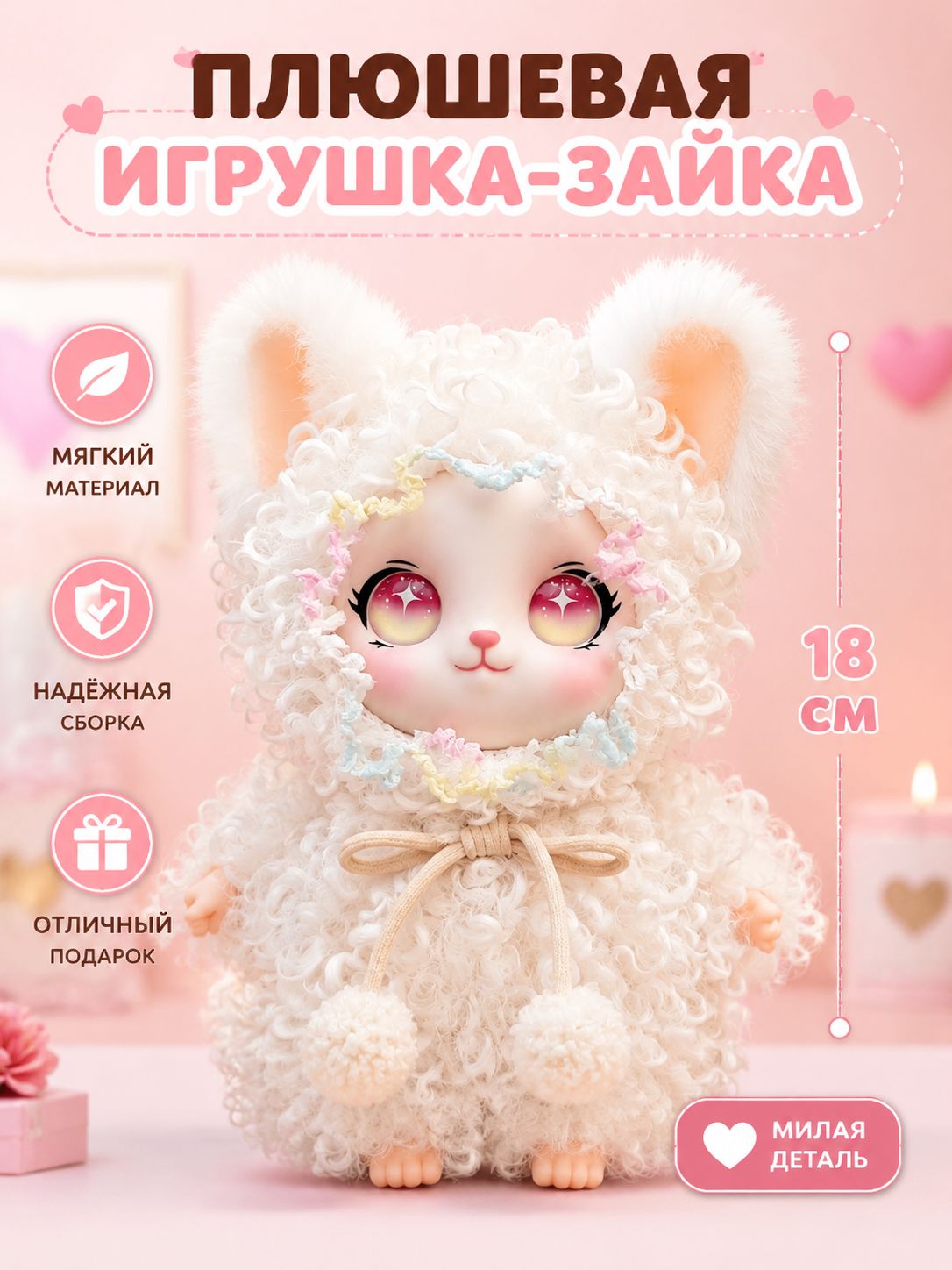 Плюшевая игрушка зайка 18 см с длинными ушами и кружевами, брелок-подвеска для автомобиля и сумки, подарок для детей