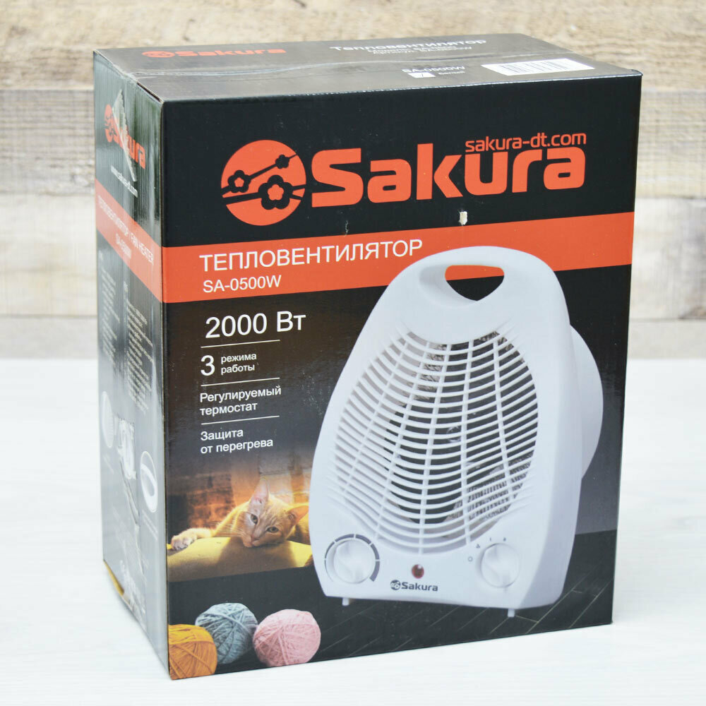 Тепловентилятор Sakura "SA-0500W", 2000Вт, спиральный, 3 режима, белый — фото 1