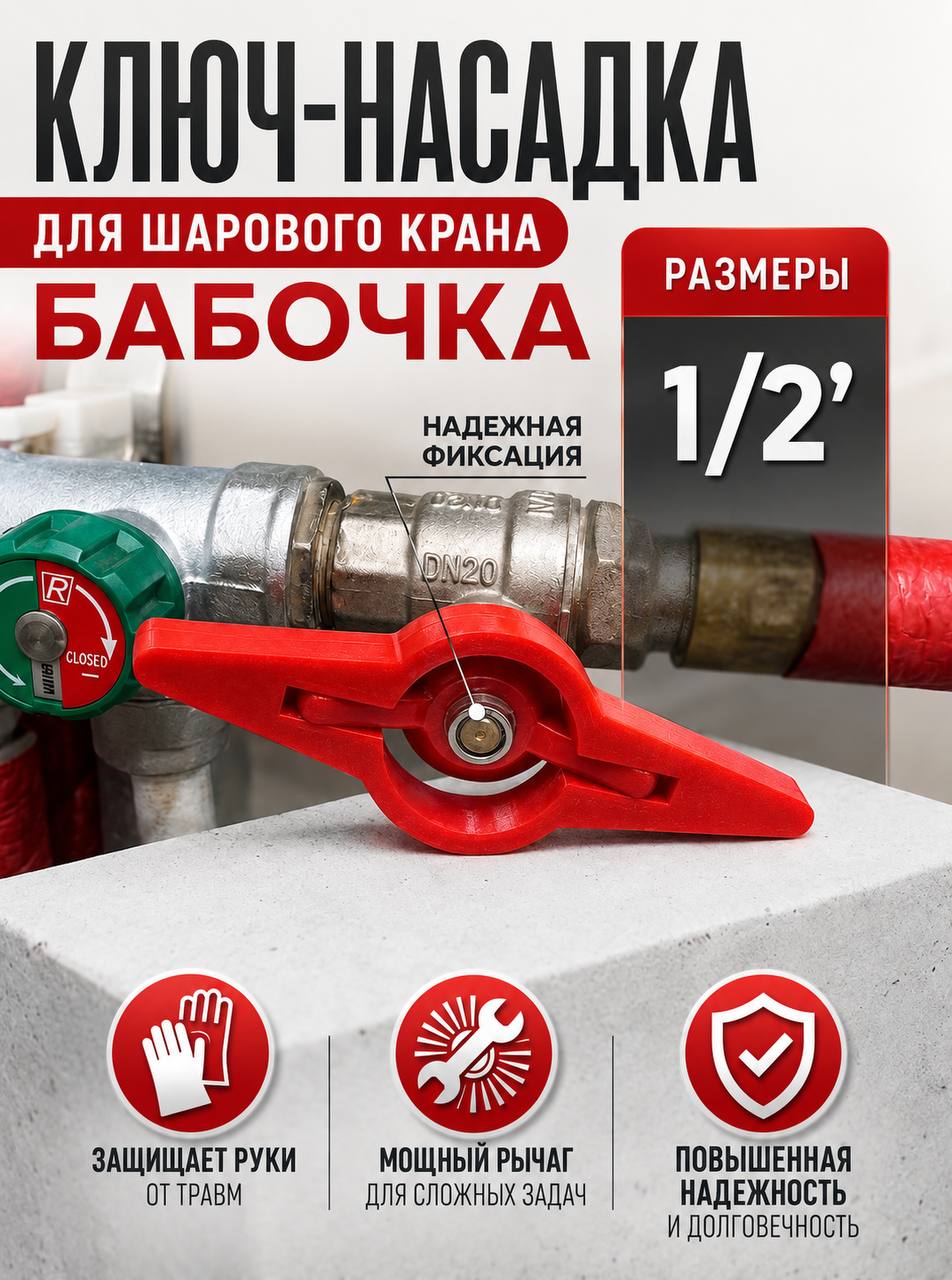 Ключ-насадка для шарового крана "бабочка" 1/2"