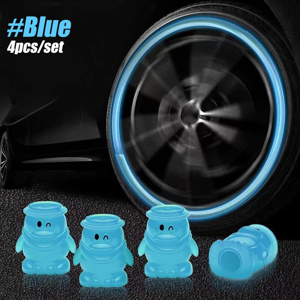 Светящиеся колпачки на ниппель колес, Blue, 4шт/комплект
