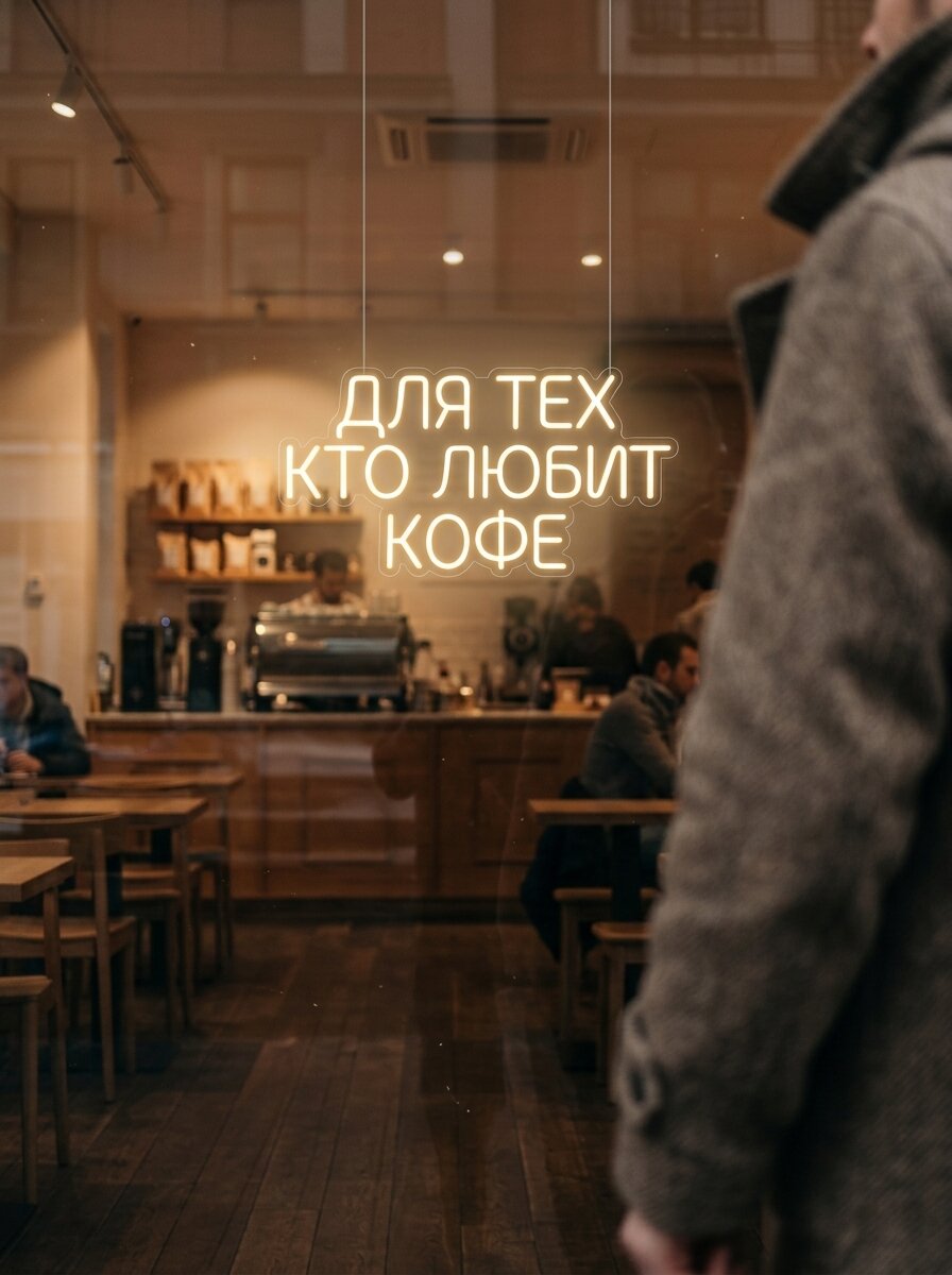 Неоновая вывеска "Для тех кто любит кофе" 85х45см, неоновая надпись, LED светильник для кофейни