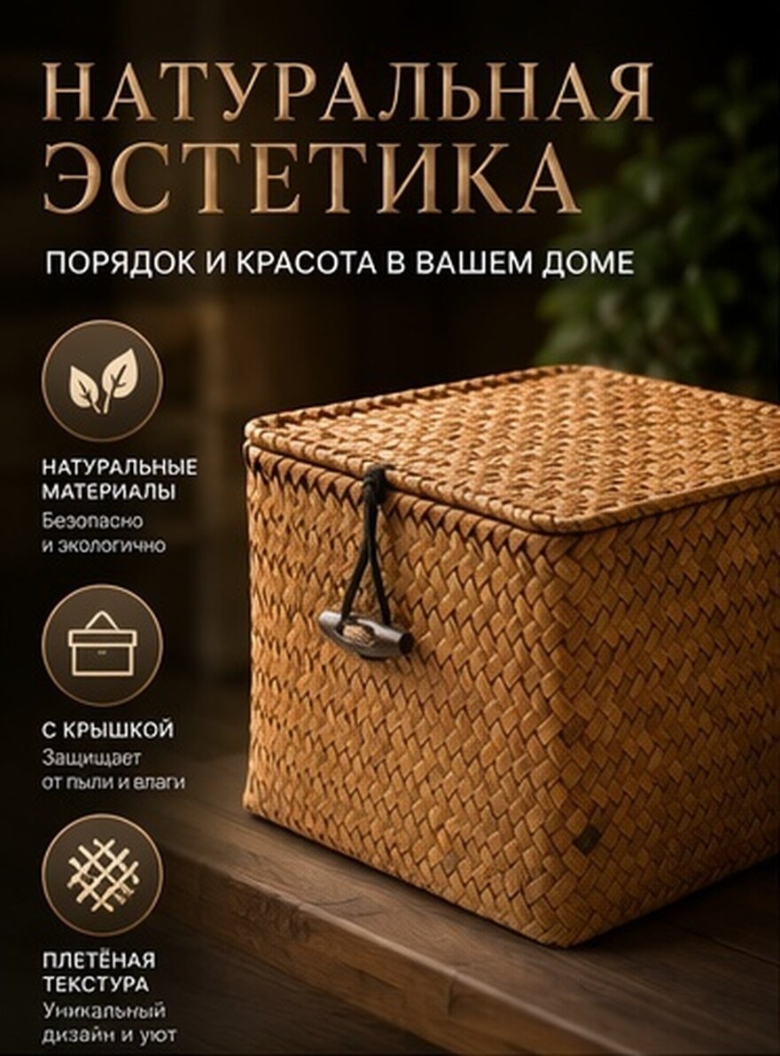 Коробка Из Соломки Квадратная Для Хранения Чая С Крышкой 17.00X17.00X10.00Cm Оранжевый