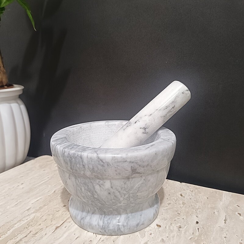 Ступка и пестик из натурального мрамора, белый, для специй и чеснока