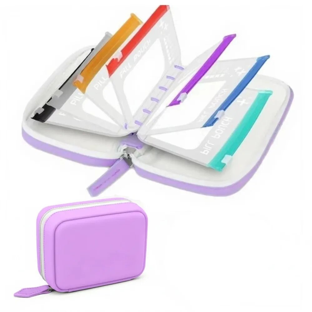 Многоразовый органайзер для таблеток из искусственной кожи 7/14 шт. Purple-7PCS