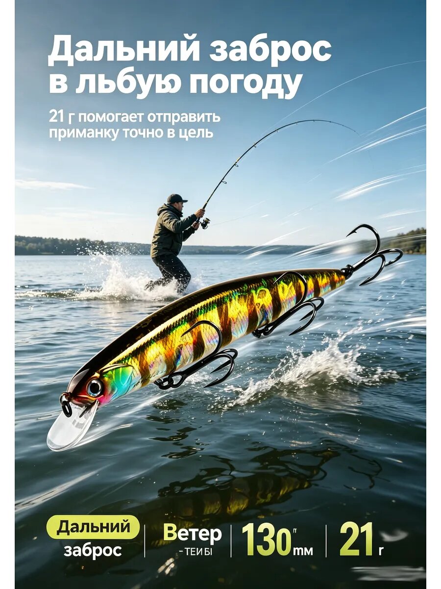 Воблер минноу суспендер для рыбалки на щуку хищника - 130мм