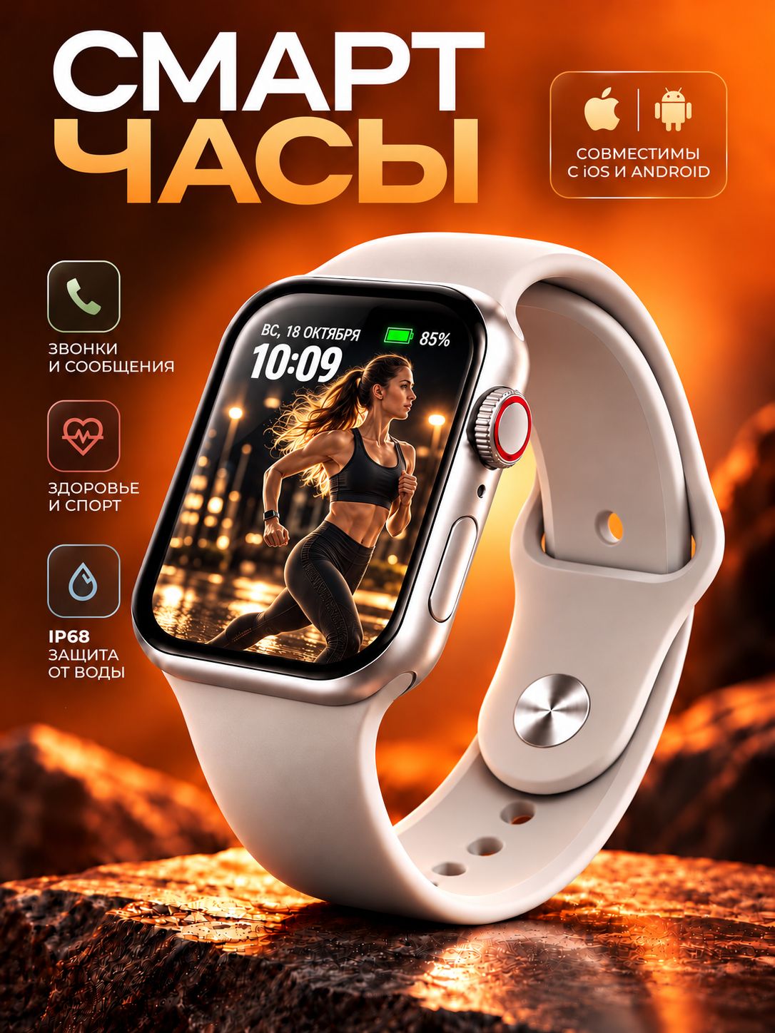 MY WATCH Смарт-часы женские, умные наручные с функцией звонка для IOS, Android, водонепроницаемые, 39.5mm, Thor Black.