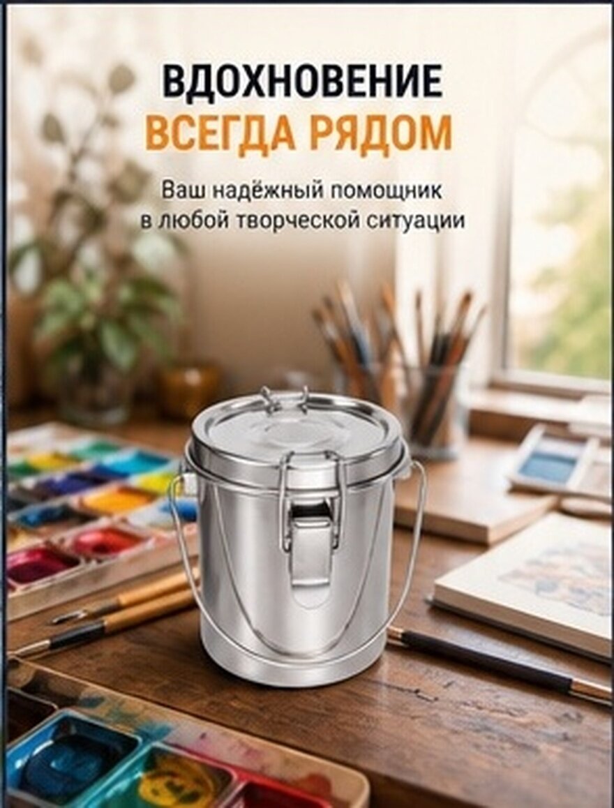 Двухслойное Металлическое Приспособление Для Ручек С Крышкой Ведро Для Мытья Кистей Переносное 9X8Cm