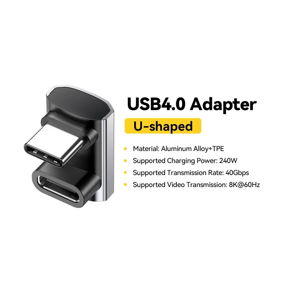Essager USB4.0 40Gbps OTG Type C 90-градусный адаптер 240W USB Type C для быстрой зарядки, U-shaped