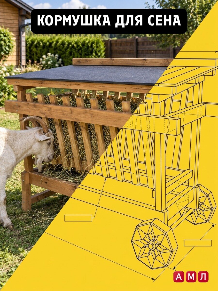 Проект чертеж кормушка для сена козы, овцы, бараны, скот, коровы, лошади, телята, быки своими руками - скачать и распечатать чертежи с размерами, пошаговая и поэтапная схема сборки 3D