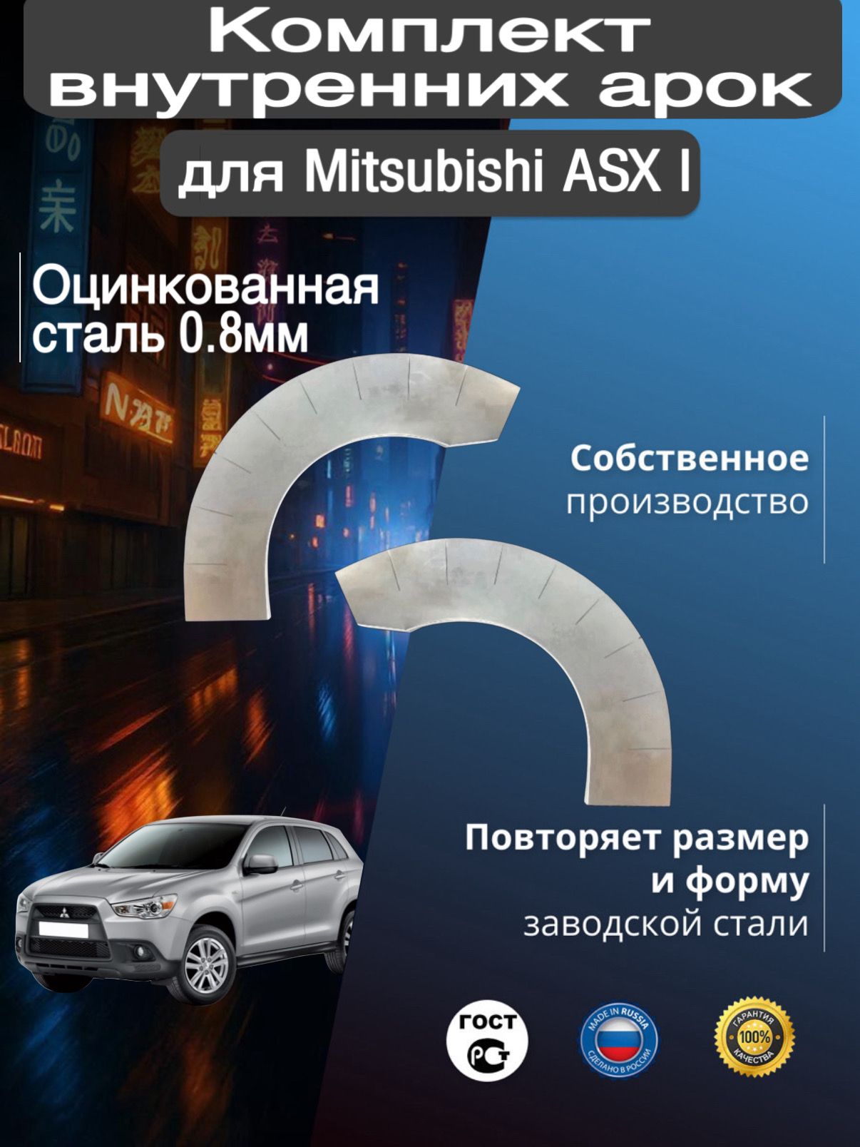 Внутренние арки ремонтные задние комплект (правая + левая) для автомобиля Mitsubishi Asx 1, Asx 1 rest, Митсубиши Асх 1 поколение, Митсубиси Асх 1 рестайлинг, 2010-2026г, оцинкованная сталь 0.8 мм