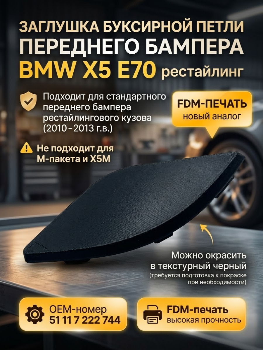 Заглушка буксирной петли переднего бампера для BMW X5 E70 рестайлинг