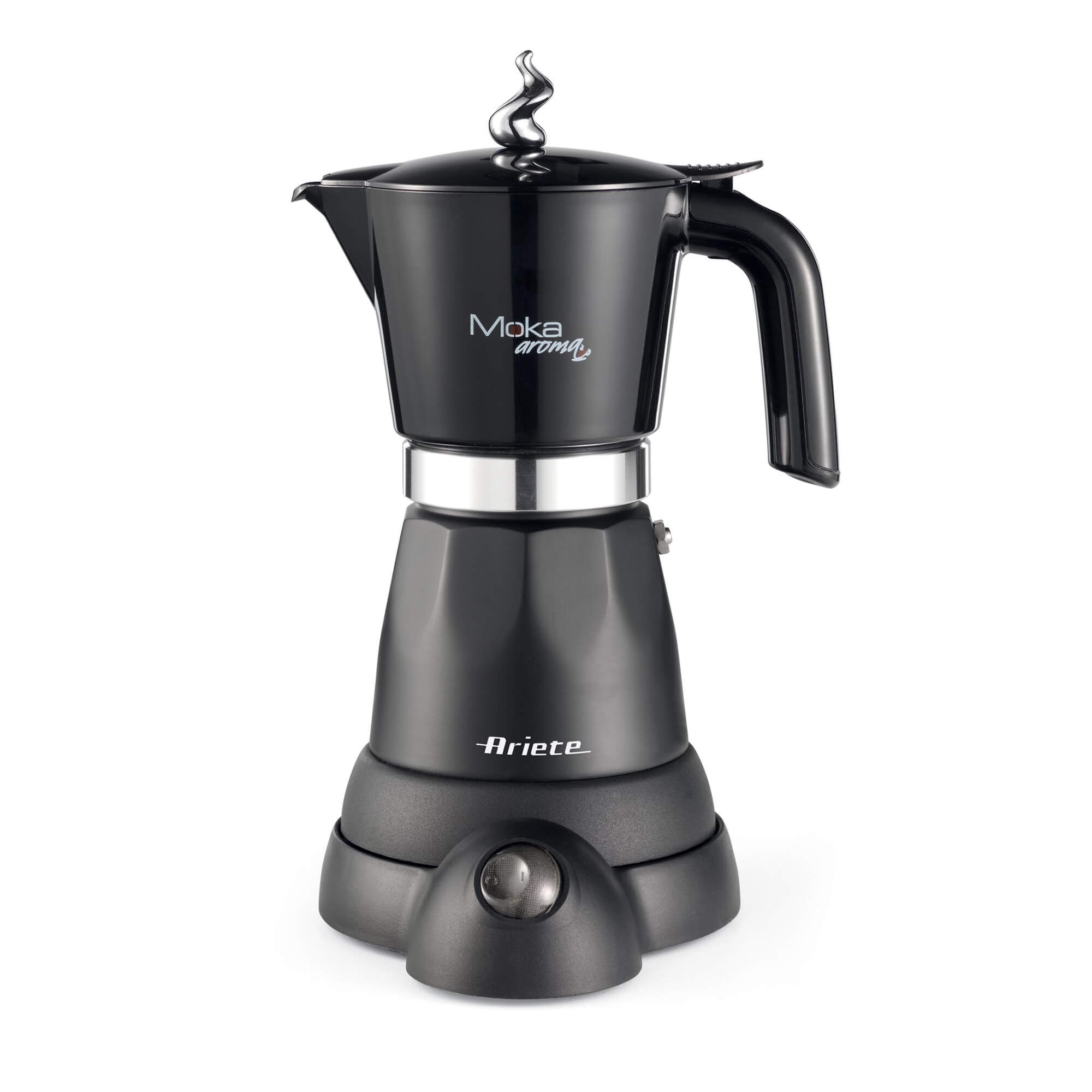 Кофеварка гейзерная электрическая Ariete Moka Aroma 1368/01 на 6 чашек, адаптер на 4 чашки, поддержание тепла 30 минут, черный