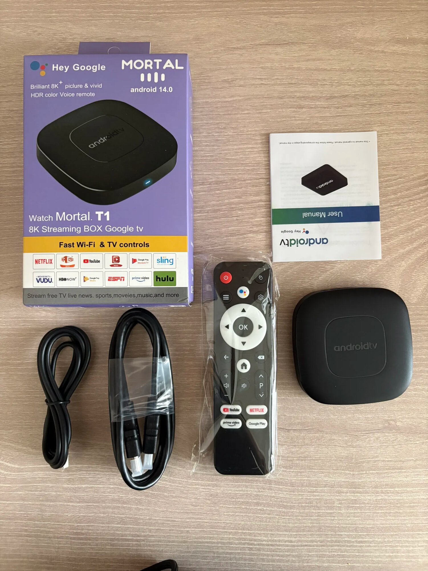 Mortal T1 ТВ-приставка Android 14.0 4K, EU Plug, 2GB RAM 8GB Flash RC