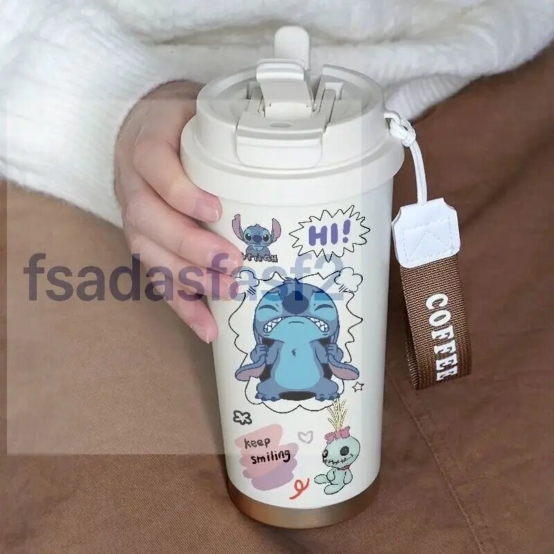 Термос MINISO "Стич" , сталь 316 , крышка-чашка, узкая горловина, Двойной напиток