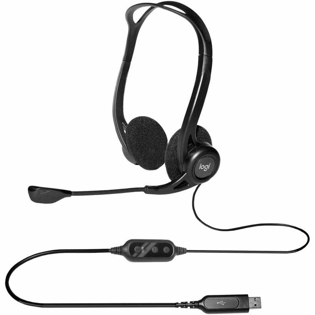 Гарнитура проводная Logitech PC 960 USB, полноразмерный, черный (981-000100)