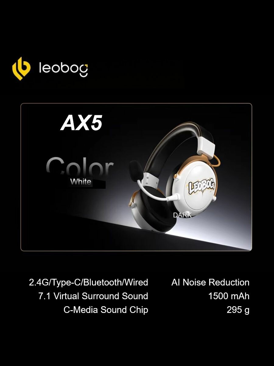 LEOBOG Наушники с микрофоном AX5, Bluetooth, Радиоканал, белый беспроводные наушники гарнитура bluetooth радиогарнитура белого цвета