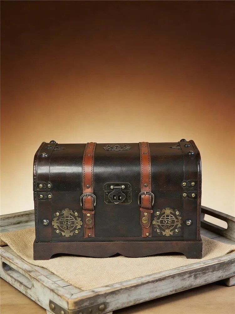 Коробка для хранения винтажный сундук 45x25x29 см. из дерева и искусственной кожи