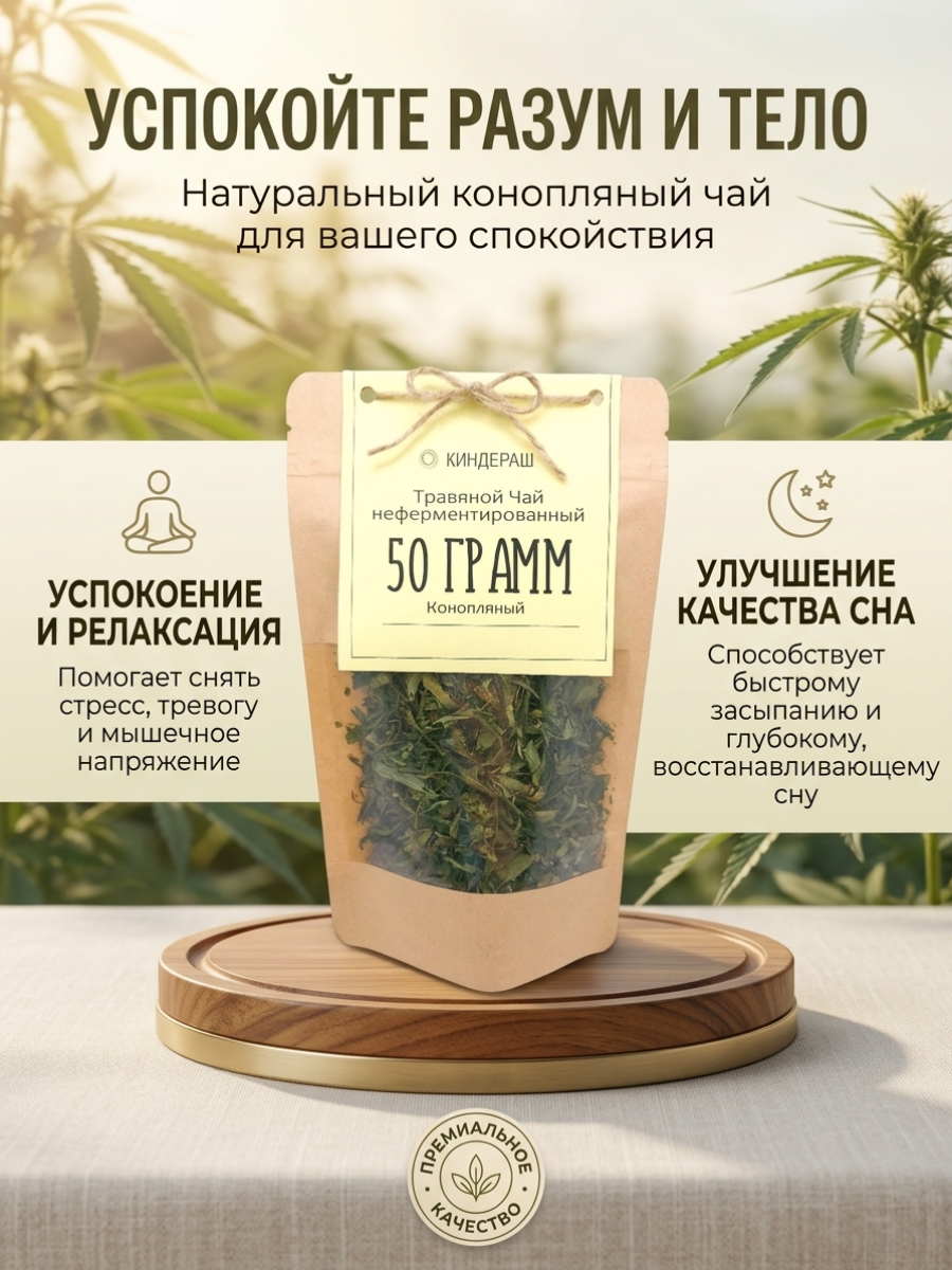 Конопляный чай "50 грамм", 50гр , ручной сбор 2026, оригинальный подарок, вкус и польза в каждой капле (ТКГ 0%)