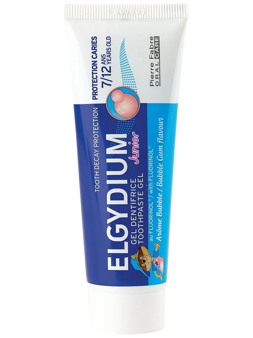 Зубная паста-гель для детей от 7 до 12 лет Elgydium Junior от кариеса со вкусом жвачки Bubble Gum, 50 мл