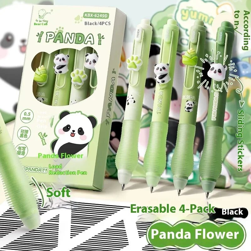 Набор гелевых ручек "Назад в школу", черные/синие чернила Зеленый, Panda 4pcs Black ink