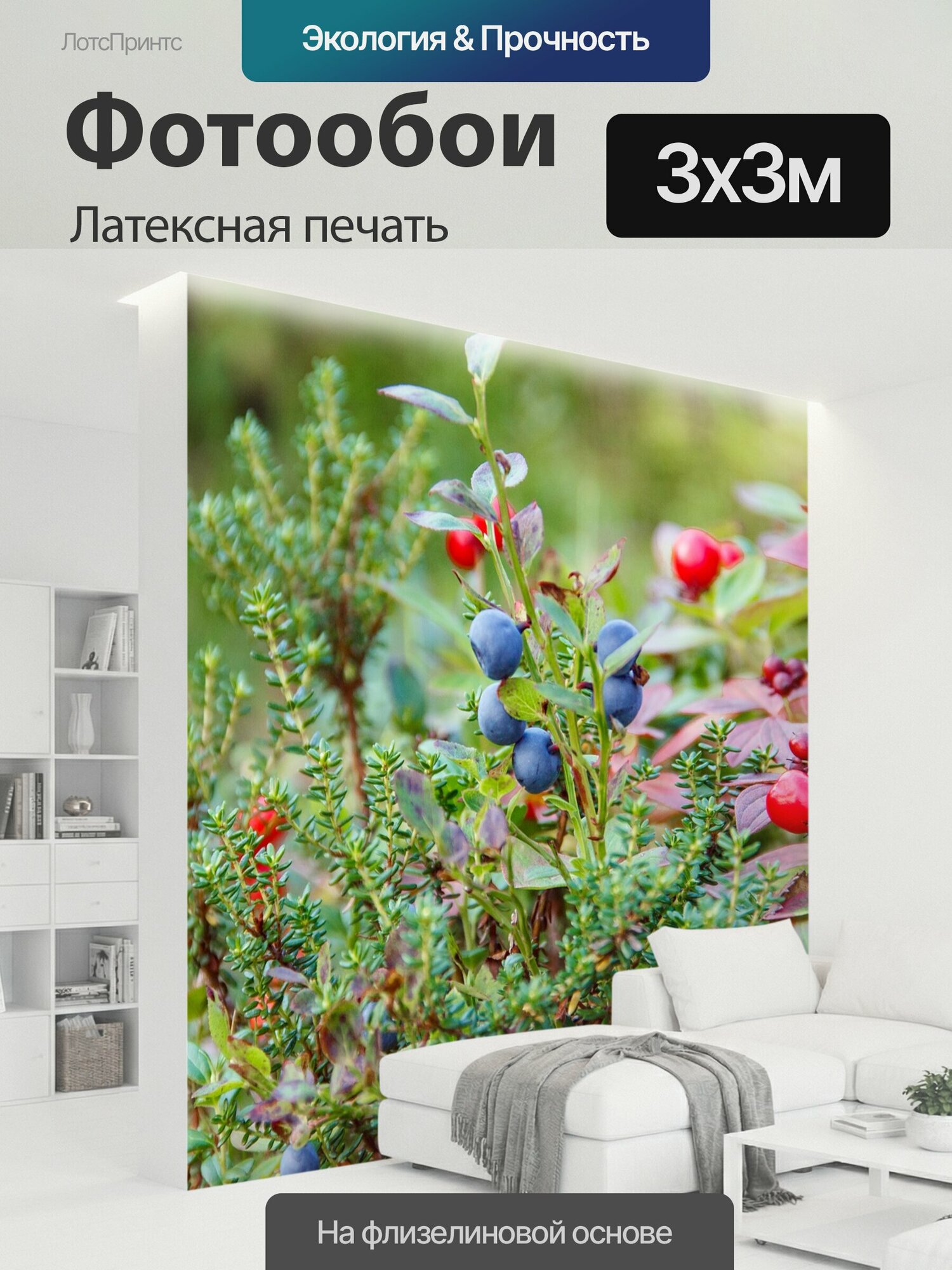 Фотообои моющиеся ударопрочные "Лес, природа, хибины" 300x300 см. латексная печать