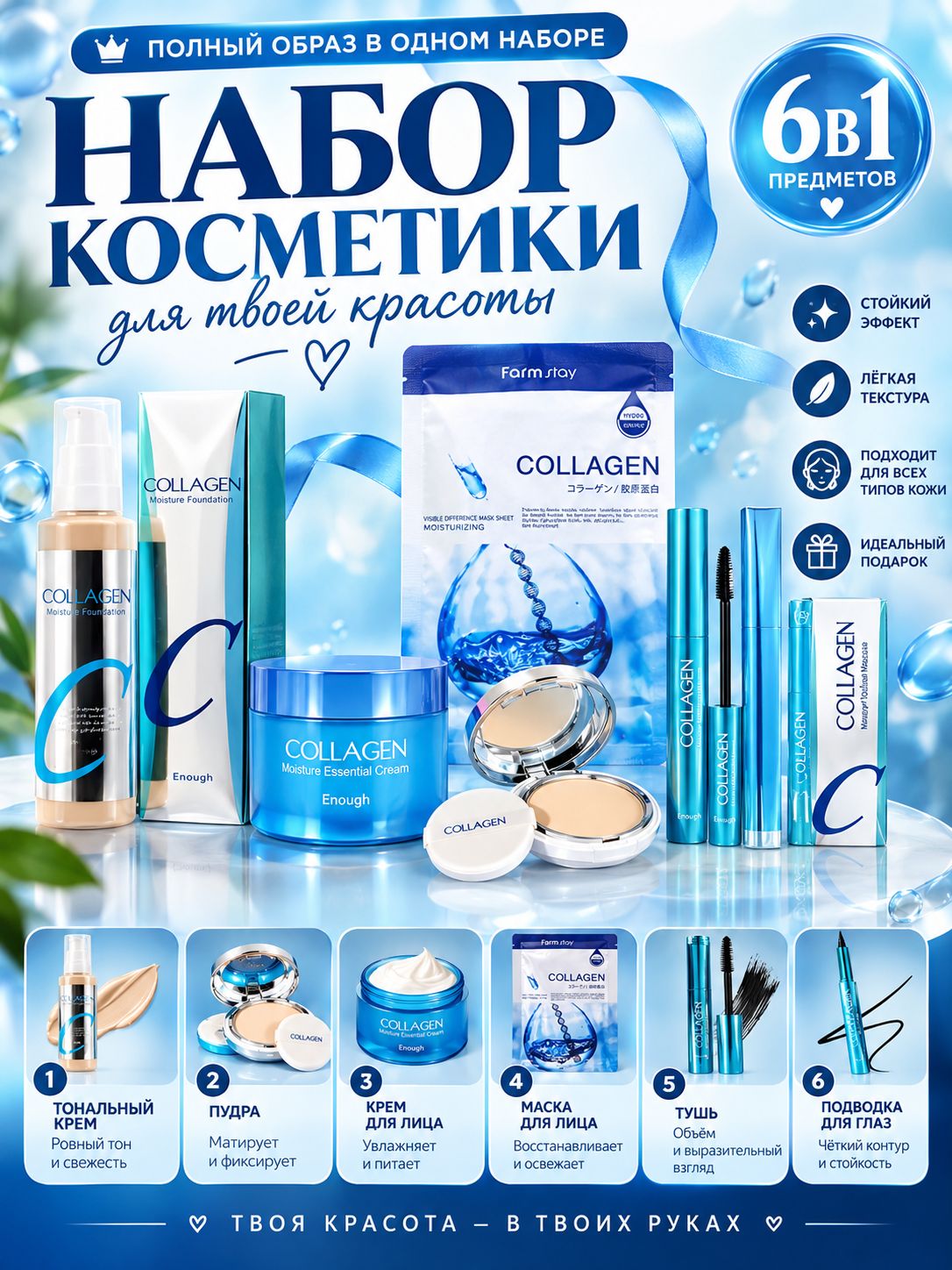 Подарочный набор косметики для макияжа 6в1
