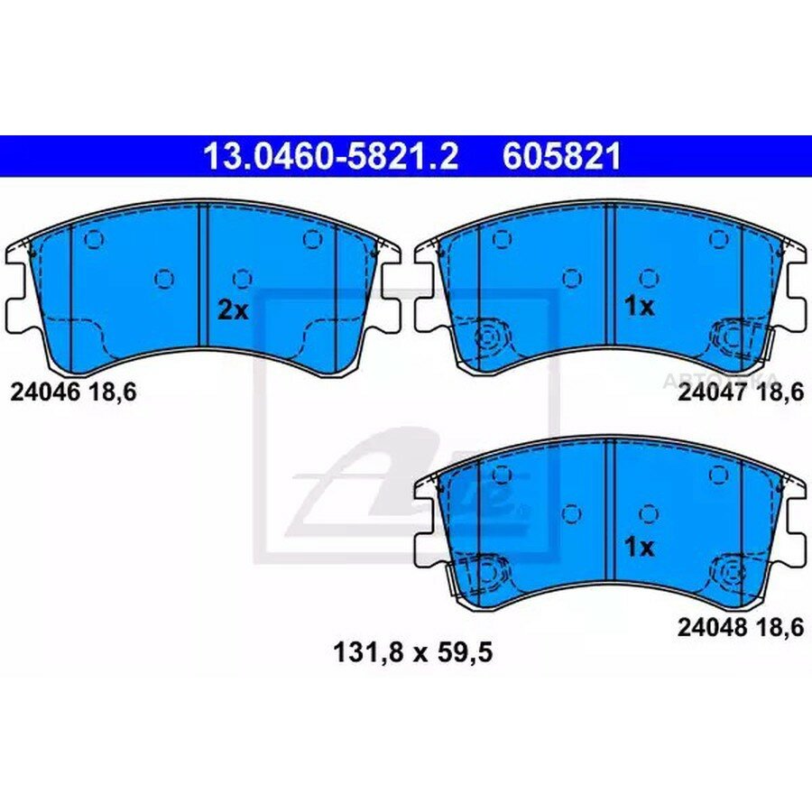 Колодки тормозные дисковые передн MAZDA: 6 2.0/2.0 DI/2.3 02-07 6 Hatchback 2. ATE 13046058212