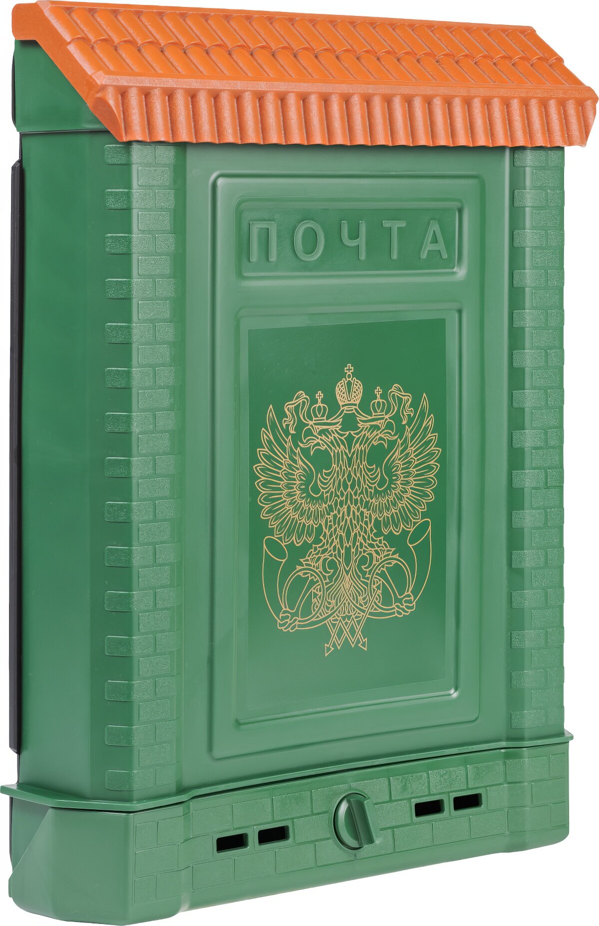 Почтовый ящик Цикл премиум c пл. защелкой и накладкой, зеленый с орлом 4607156366002