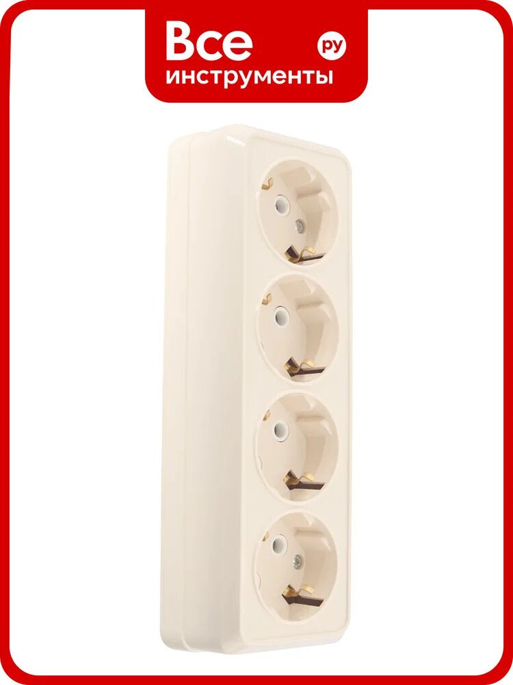 Розетка General Lighting Systems Альфа 4-х местная горизонтальная 2П+3 открытой установки IP20 16A слоновая кость 477029
